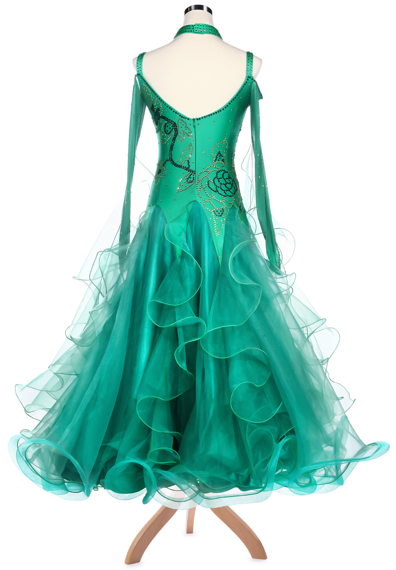 Diagonal Floral Sparkle Puffy Ballroom Dance Competition Dress VN-A5194 ...
