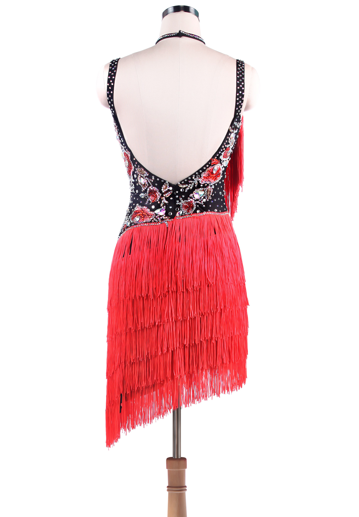 Floral Applique Diagonal Fringe Latin Competition Dress VN-L5234 ...