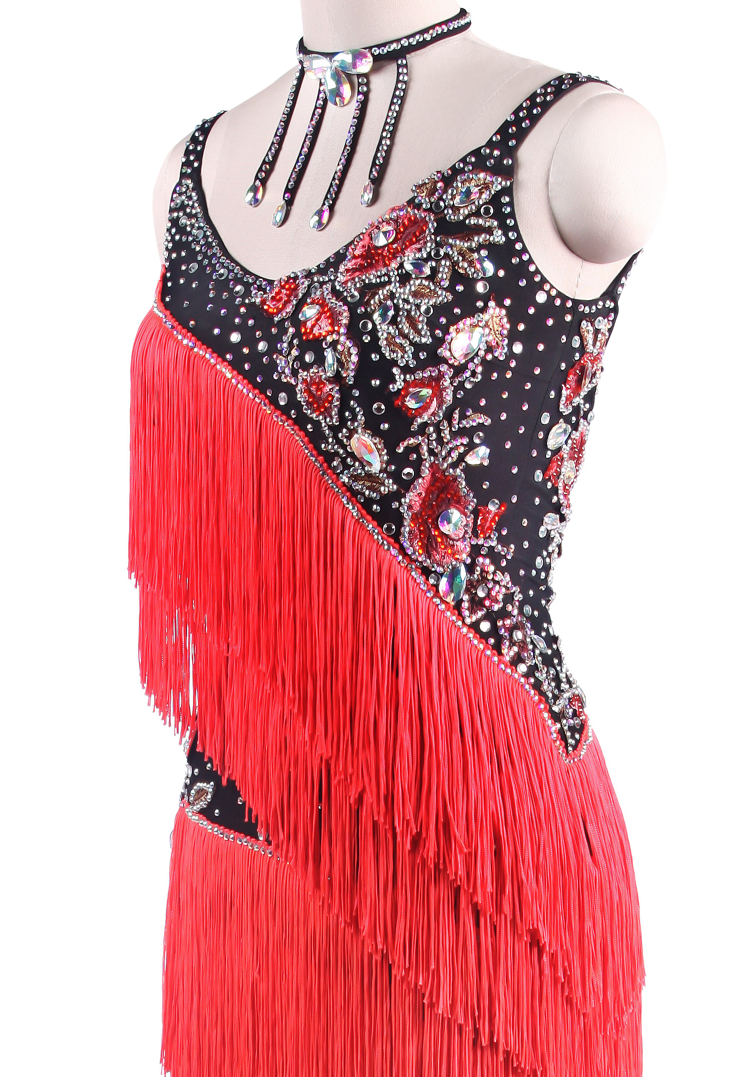 Floral Applique Diagonal Fringe Latin Competition Dress L5234 ...