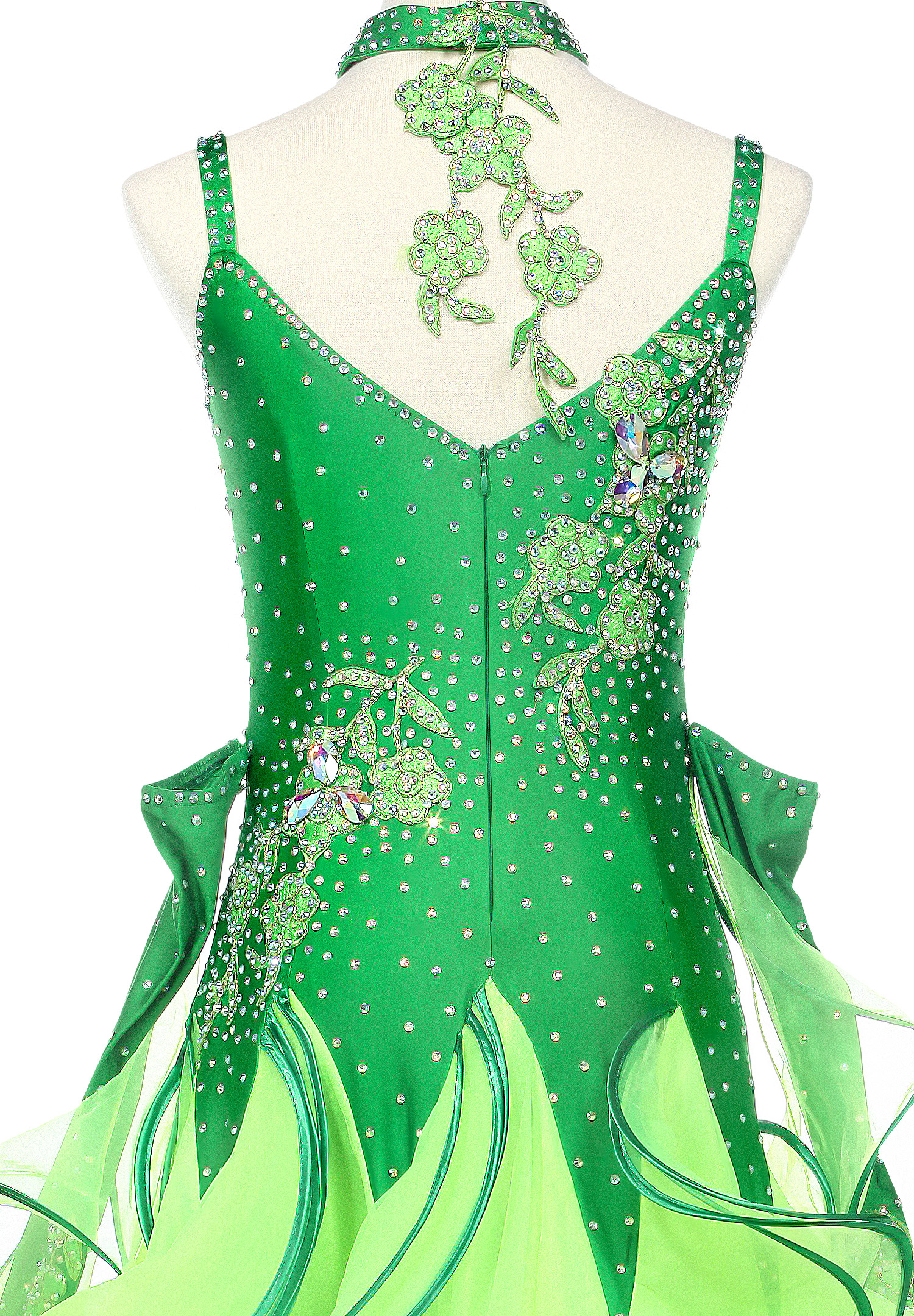 Floral Patchwork Embroidery Curled Ballroom Dance Competition Dress ...