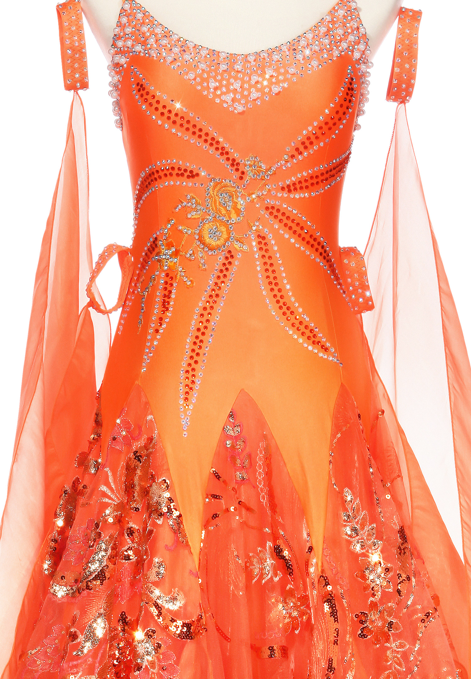 Pearly Edge Sequined Floral Godet Ballroom Competition Dress VN-A5173 ...