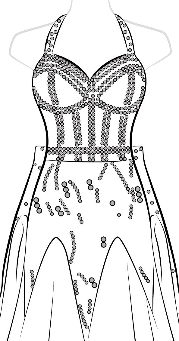 how to draw rhinestones on a dress