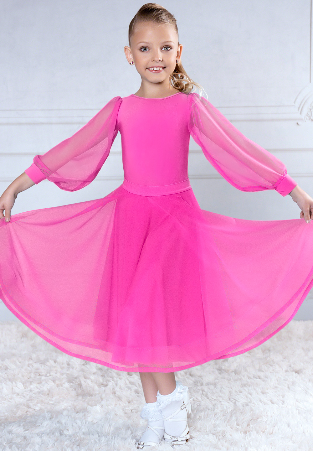 Dance America JR-B3 - Girls Bodysuit With Mesh Sleeves | Girls