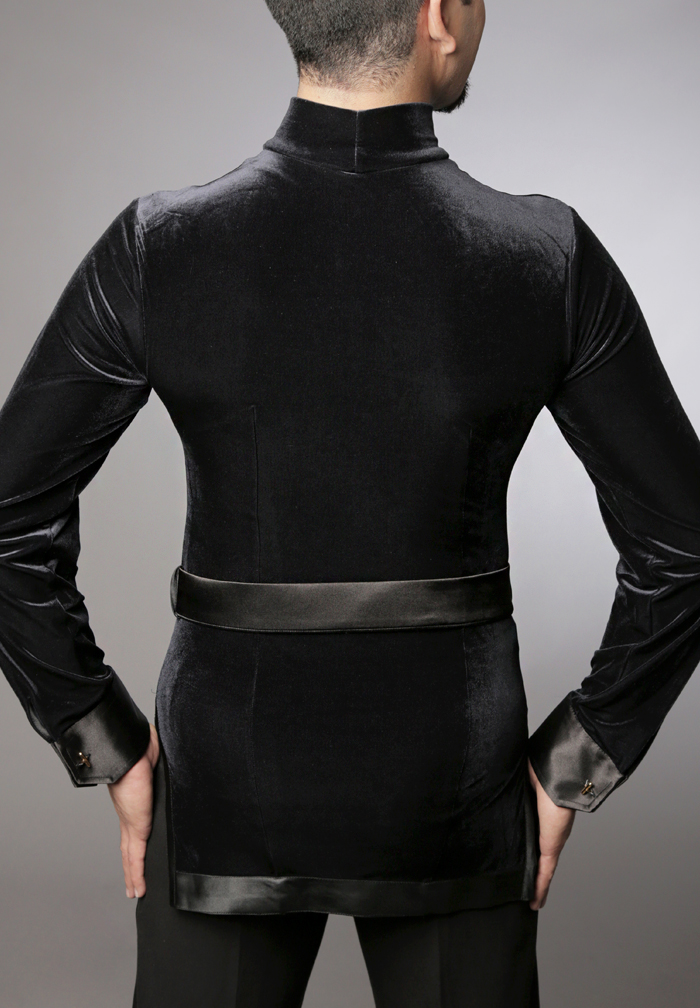 Dancemo Mens Latin Dance Shirt with Satin Belt | Latin Shirt