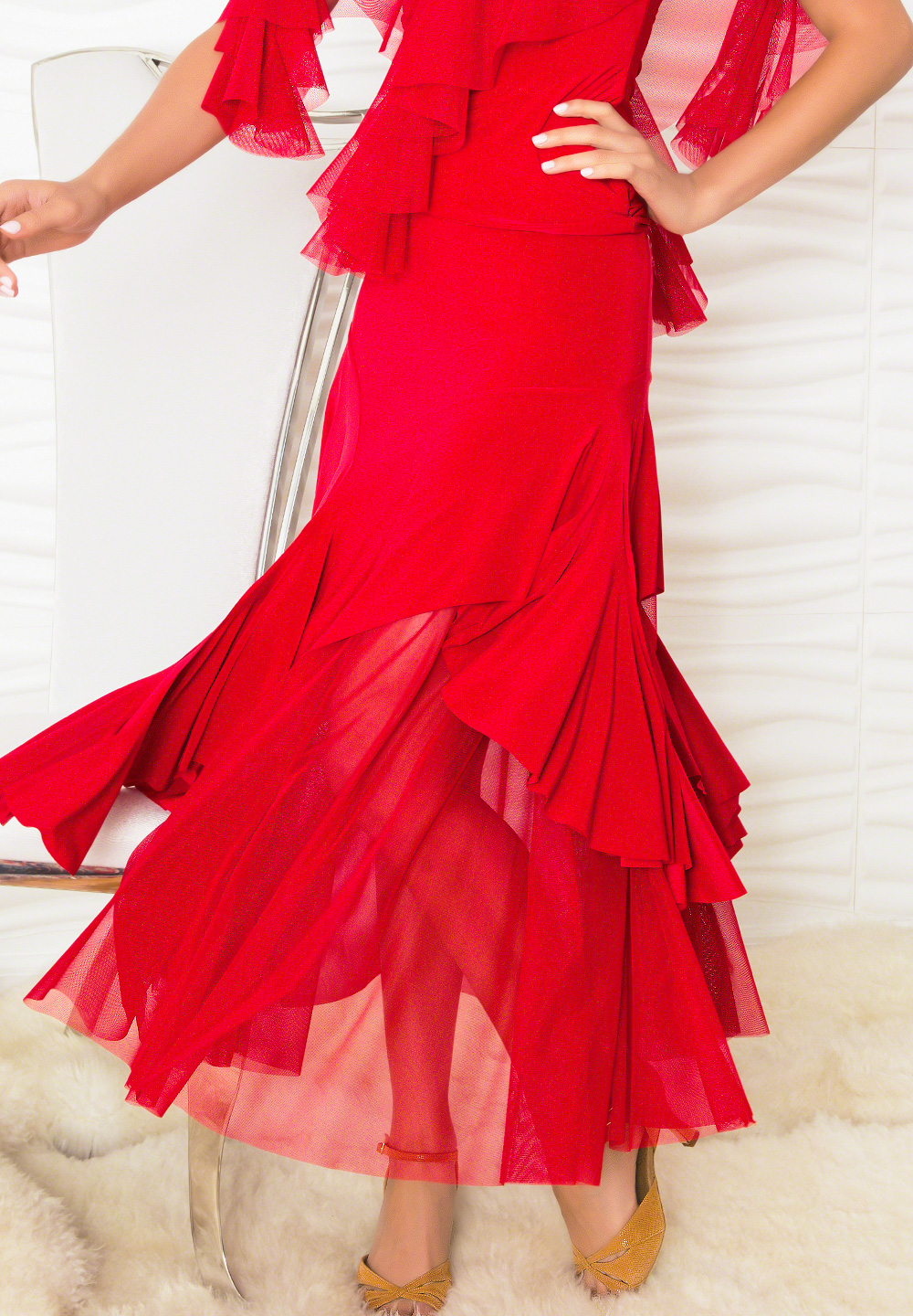 Dance America S819 - Ruffled Basque Skirt w/ Mesh Underlayer | Skirts