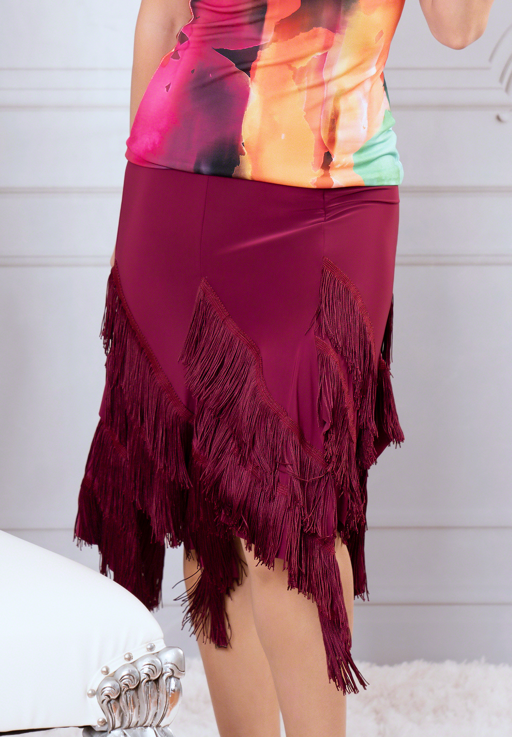 Dance America S918 - Diagonal Asymmetric Panel Fringe Skirt | Skirts