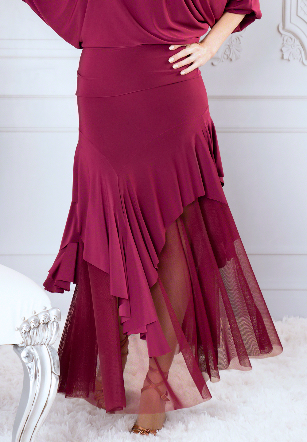 Dance America S919 - Ruffled Basque Skirt w/ Mesh Underlayer | Skirts