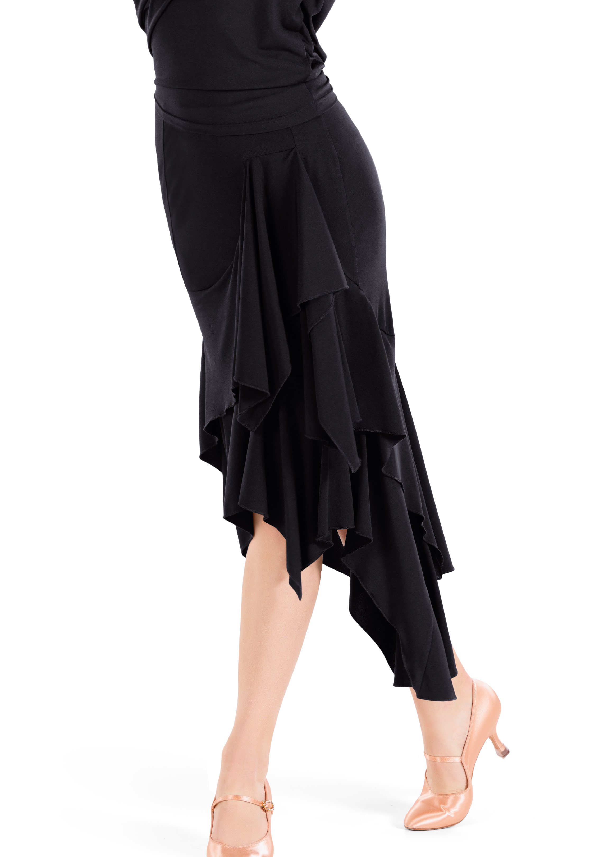 Clearance | Maly Asymmetric Midi Latin Skirt w/ Inserts MF201502 | Skirts