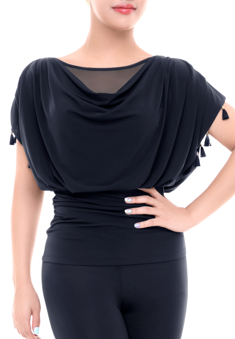 PopconAtelier Draped Cinch Waist Ballroom Top WMT143D | Tops