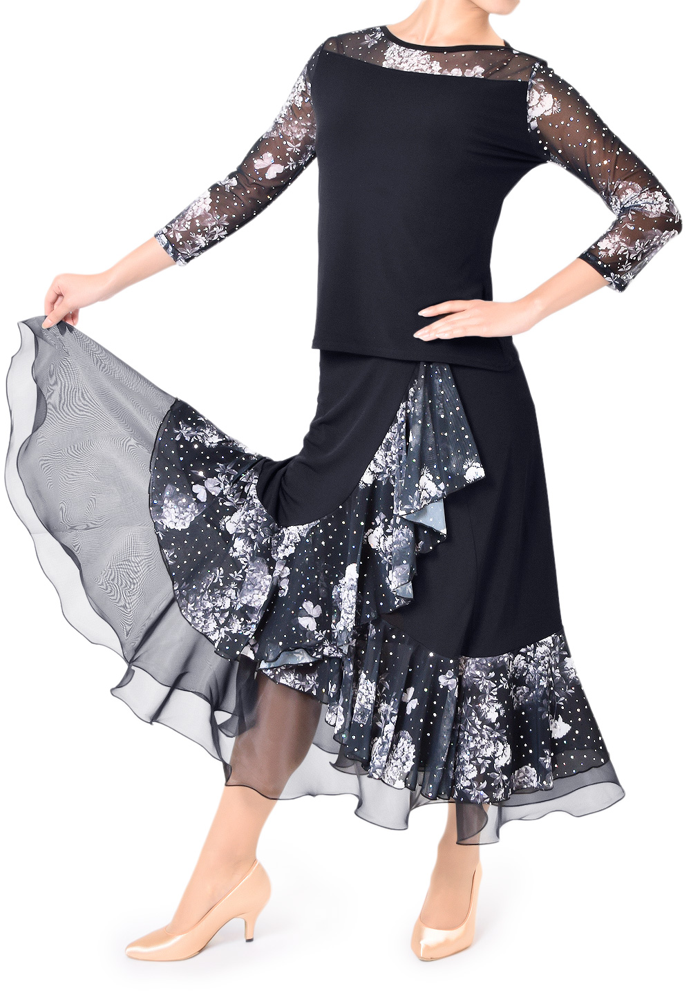 Taka Sequined Floral Print Dance Top KR1809RA-BL180 | Tops