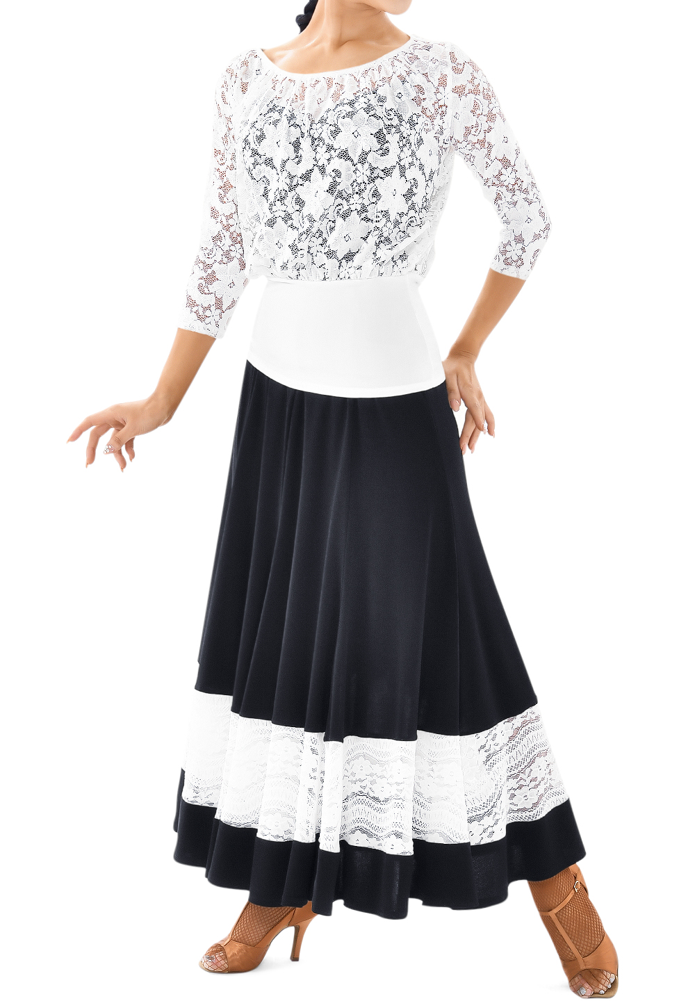 Taka Wide Neckline Tight Waist Lace Top LP-BL62 | Tops