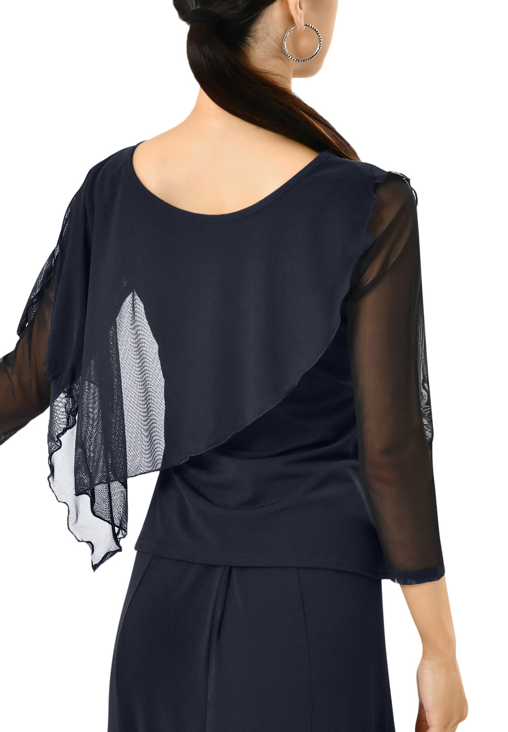 Taka Womens Asymmetric Overlay Top KR1709-BL80 | Tops