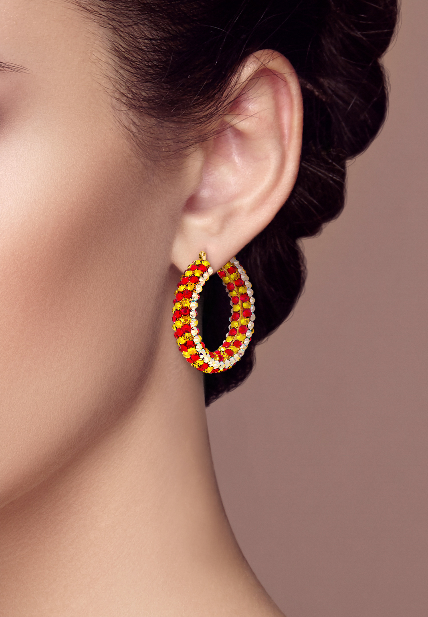 Raeka Mix Crystal Hoop Earrings HE/XS PE LTTPLTSMCAB | Rhinestone Jewelry