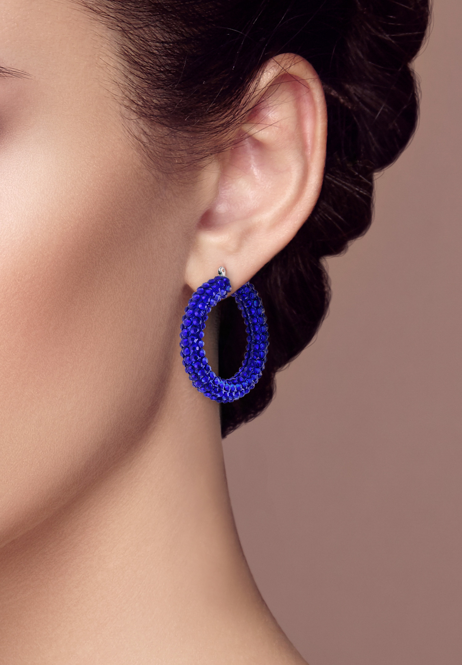 Shaina Rhinestone Hoop Earrings HE/XS PE Cobalt Blue | Rhinestone Jewelry