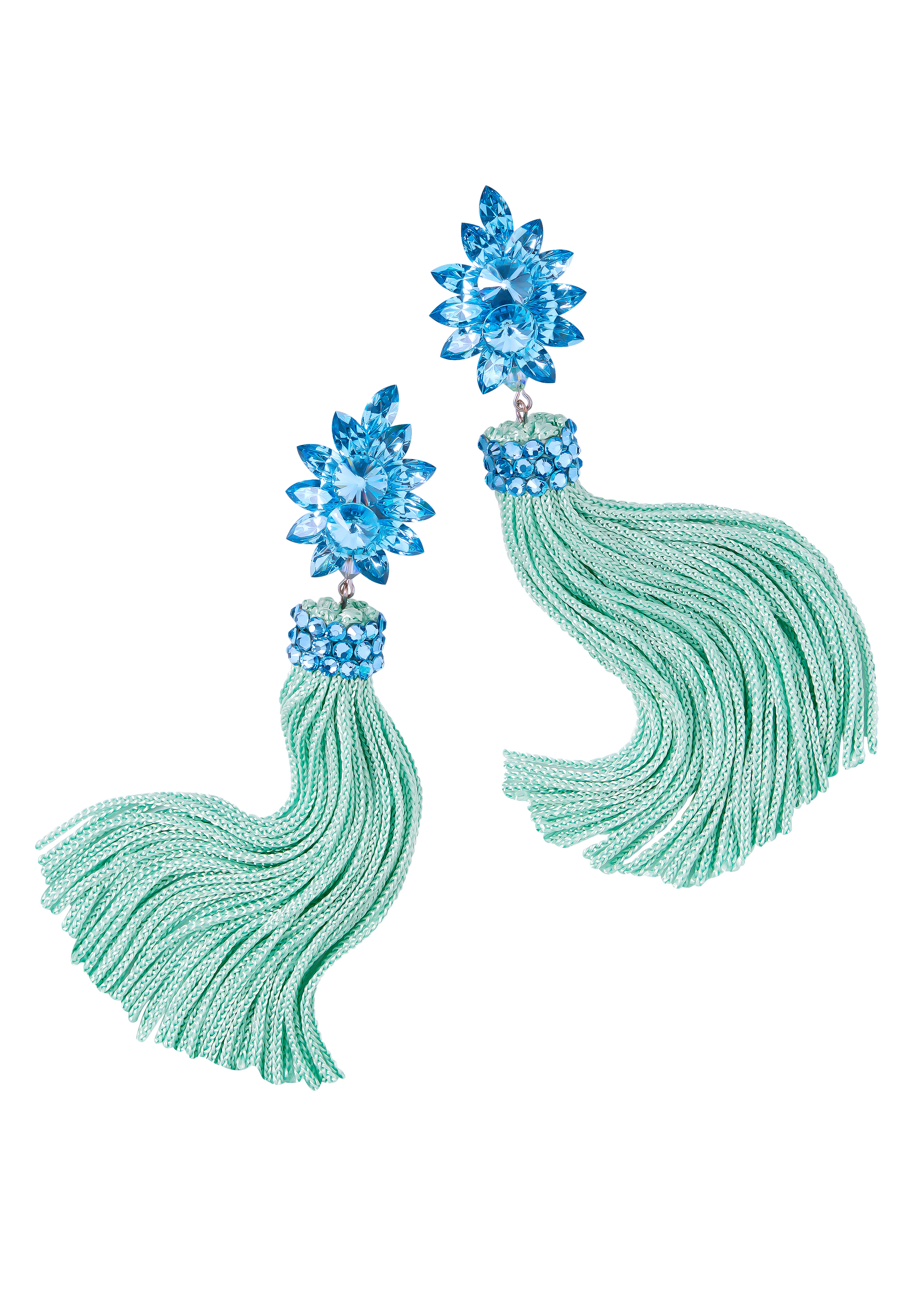Zerlina Crystallized Mint Fringe Earrings Aquamarine FC306 | Rhinestone ...
